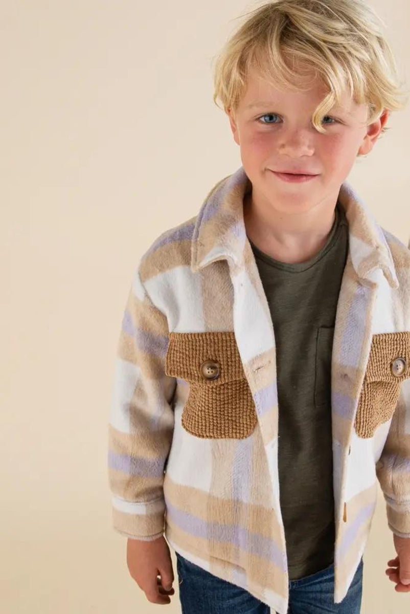 Kids Unisex Plaid Jacket shacket in Lavender and Camel – Darling Designz